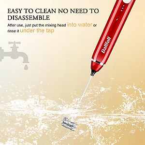 Milk Frother Handheld, Dallfoll USB Rechargeable Electric Foam Maker for Coffee, 3 Speeds Mini Milk Foamer Drink Mixer with 2 Whisks for Bulletproof Coffee Keto Frappe Latte Cappuccino (Red)