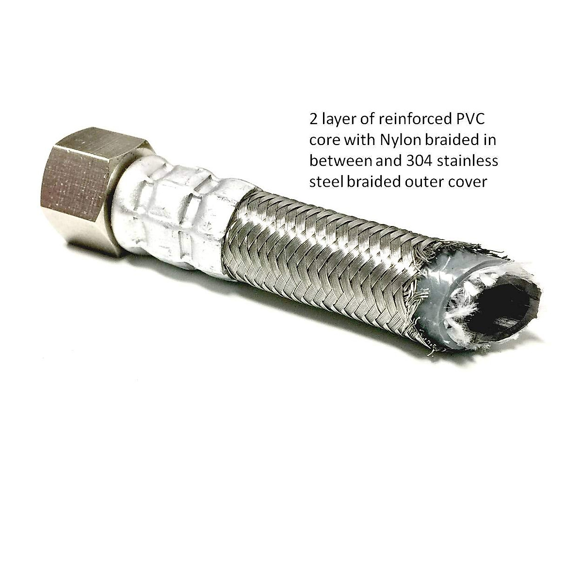 Shark Industrial 10 FT Stainless Steel Braided Ice Maker Hose with 1/4" Comp by 1/4" Comp Connection