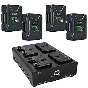 4x Titon 90 14.4V 92Wh Gold Mount Lithium-Ion Batteries, Bundle with Anton Bauer LP4 Quad Battery Charger