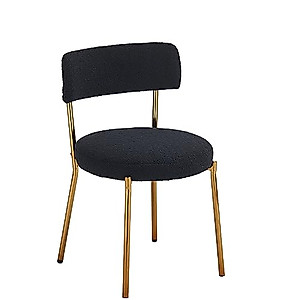 Dolonm Kitchen Dining Chairs Set of 2, Teddy Fabric Upholstered, Bouclé and Sherpa Chair, Curved Back Kitchen Chair, Metal Frame Side Table Chair, Black with Gold Legs (Set of 2)