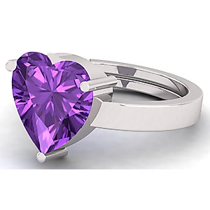 SirDaksh 5.25 Carat Purple Amethyst Heart Shape Adjuatable Silver Ring For Women