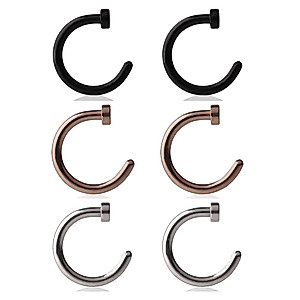 Ruifan 6pcs Stainless Steel Body Jewelry Piercing Earrings Nose Hoop Ring Unisex 18 Gauge 1/4"(6mm)- Mix Color 2#
