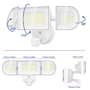 iMaihom 100W Motion Sensor Light Outdoor,9000LM LED Security Lights Outdoor,6500K Flood Lights Motion Detection IP65 Waterproof, 3 Head Adjustable Security Light Motion Outdoor for Yard Garage (White)