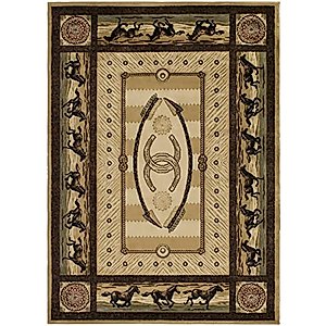 Western Horse Beige 5x7 Area Rug, 5'3x7'3