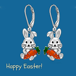 Easter Earrings Bunny Earrings for Women Sterling Silver Dangle Fun Cute Rabbit Hypoallergenic Easter Bunnies Gifts