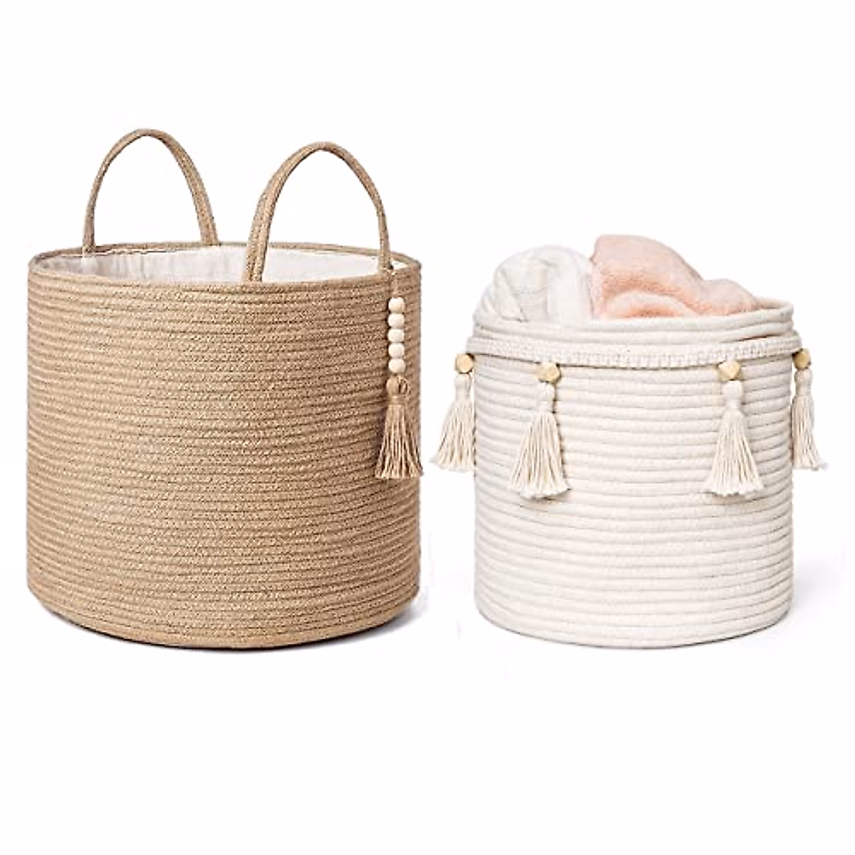 Mkono Woven Storage Basket Decorative Natural Rope Basket and Cotton Rope Basket Boho Cute Decor and Organizer for Nursery, Baby Toys, Blanket