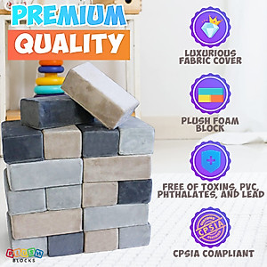 Plush Blocks - The Original Premium Plush Building Block for Kids - Certified Safe Foam Blocks in Luxuriously Soft Fabric Covers - Set of 24 (Castle Rock)