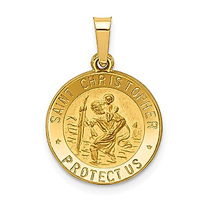 IceCarats 14K Yellow Gold Saint Christopher Medal Patron of Travelers Athletes Protection Necklace Christian Religious Pendant Faith Charm 21.2mm x 15mm Only