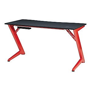 OSP Home Furnishings Beta Battlestation Gaming Desk with Bluetooth RGB LED Lights, Matte Red