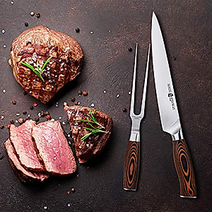 TUO Carving Set - 9" Carving Knife & 7" Fork - Professional 2 Pcs Meat Carving Knife Set - German Stainless Steel Slicing Set - Pakkawood Handle - Luxurious Gift Box Included - Fiery Phoenix Series
