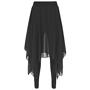 XUNZOO Skirted Leggings for Women Flowy Asymmetric Sheer Chiffon Skirts Ballet Yoga Latin Dance Pantskirt Black 3X-Large