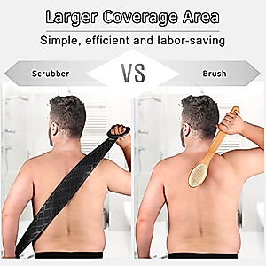 FREATECH Exfoliating Silicone Back Scrubber - 38" Dual-sided Shower Back Washer for Deep Cleansing and Massage, Cover the Entire Back, Smooth & Rejuvenate Skin, Easy to Clean and Long-lasting, Black