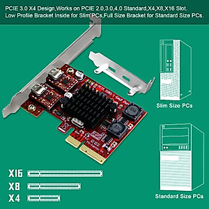 PCI Express to 2X USB 3.1 GEN2 Type C 10Gbps Ports Card for Windows 7, 8.1, 10, 11 (32/64) and MAC OS 10.9,10.10,10.12,10.13,10.14,10.15 PCs, Built in Smart Power Control Technology (PCE-U312C)