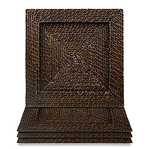 ChargeIt by Jay Square Chargers Set of 4 Decorative Service Plates for Home, Professional Fine Dining Perfect for Events & Dinner Parties -, Brown