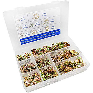 8 Size Spring Band Type Action Fuel/Silicone Vacuum Hose Pipe Clamp Low Pressure Air Clip Clamp Assortment Kit -160Pcs(10 x 7mm 8mm 10mm 11mm 12mm 14mm 16mm 17mm) Yellow