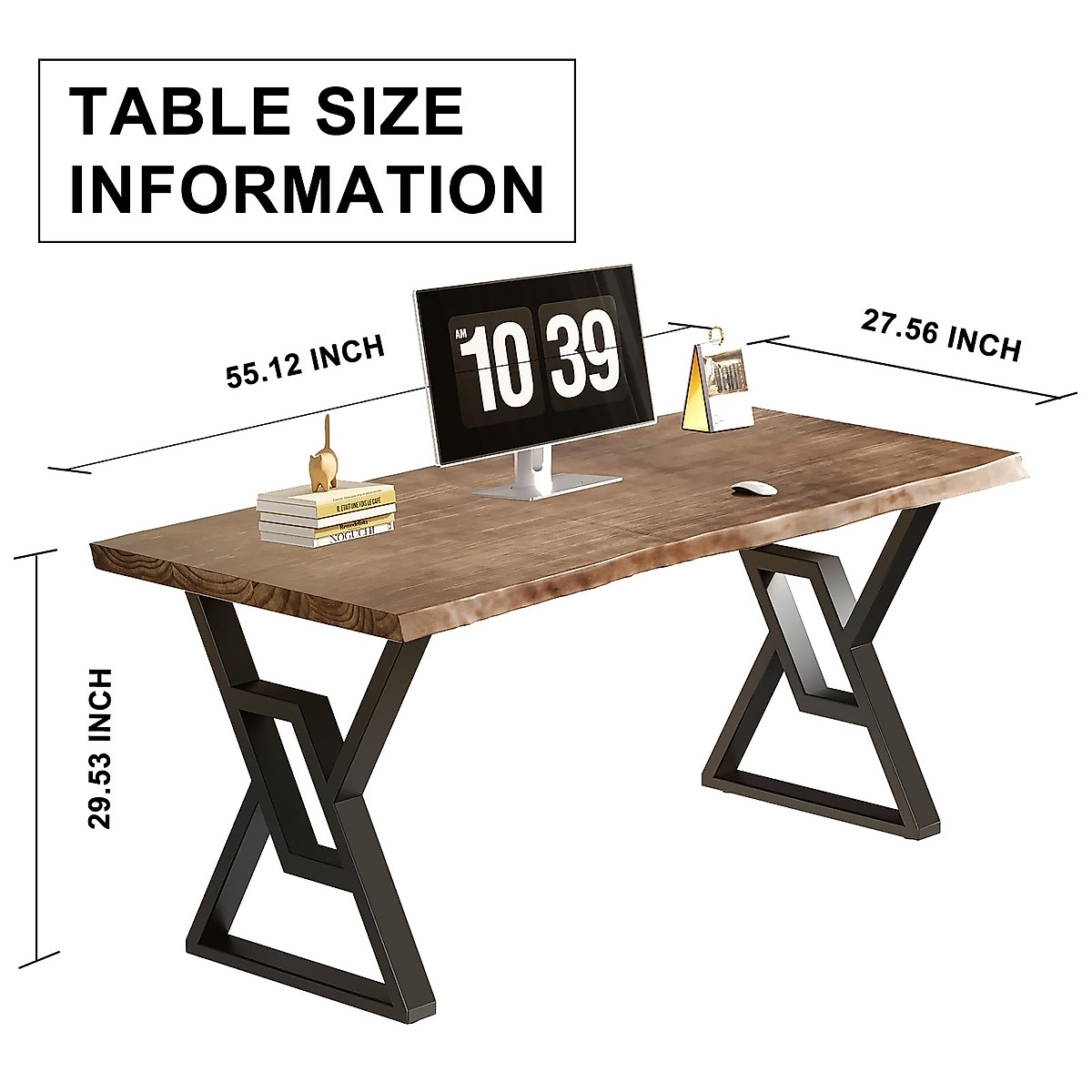 Sihtengxxhongs Rustic Brown 55-inch Solid Wood Computer Desk - Modern Gaming Workbench for Home Office, Modern Simple Design, Ideal for Study, Writing, Dining