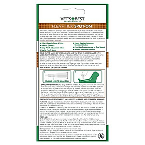 Vet's Best Flea and Tick Spot-on Drops, Topical Flea and Tick Prevention for Dogs - Plant-Based Formula - Certified Natural Oils - for Large Dogs - 4 Month Supply