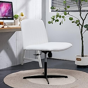 Daesar White High Grade Pu Material. Home Computer Chair Office Chair Adjustable 360 ° Swivel Cushion Chair with Black Foot Swivel Chair Makeup Chair Study Desk Chair. No Wheels