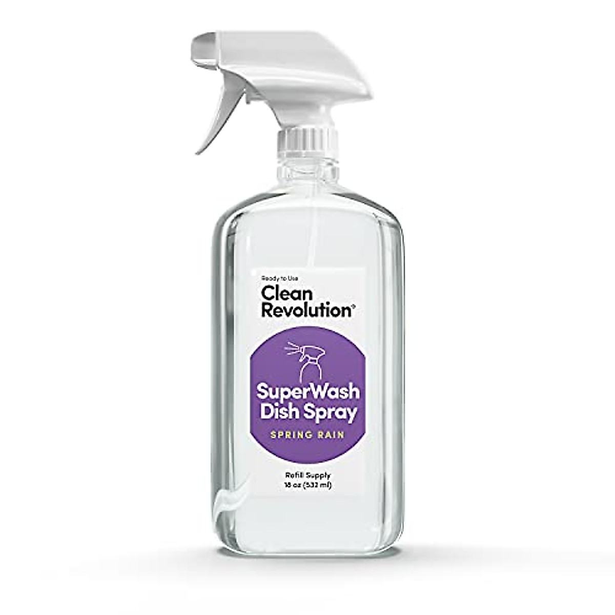 Clean Revolution SuperWash Dish Soap Starter Kit, Includes Three 18-Ounce Bottles + One Trigger Sprayer, Compatible with Dawn Powerwash Sprayers, Spring Rain Fragrance, Clear, 54 Fl Oz Total