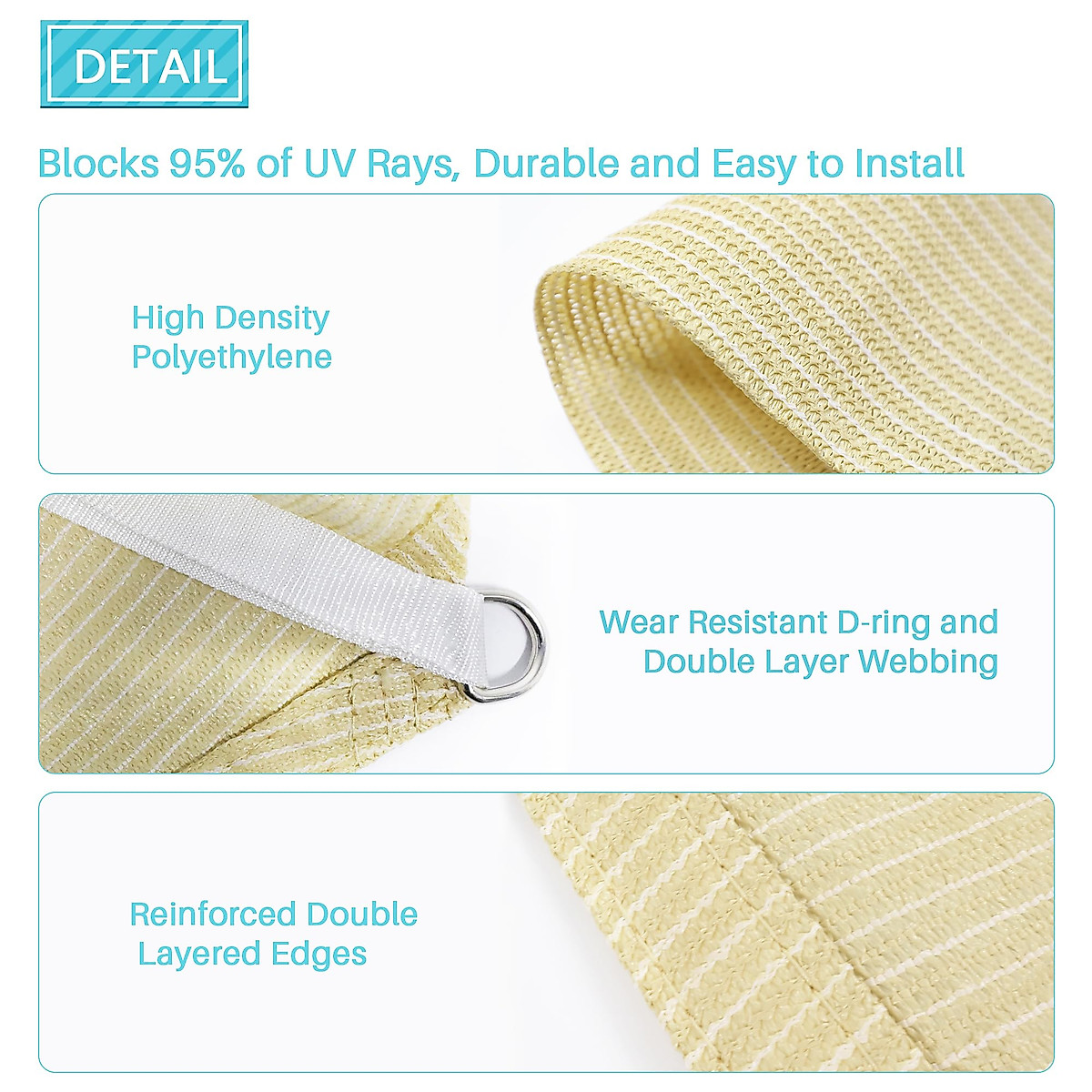 COARBOR 12'x12'x17' Sun Shade Sail Right Triangle Canopy Sunshine Block Heavy Duty Shade Fabric Cover for Outdoor Pergola Yard Patio Deck Carport Garden (Beige)