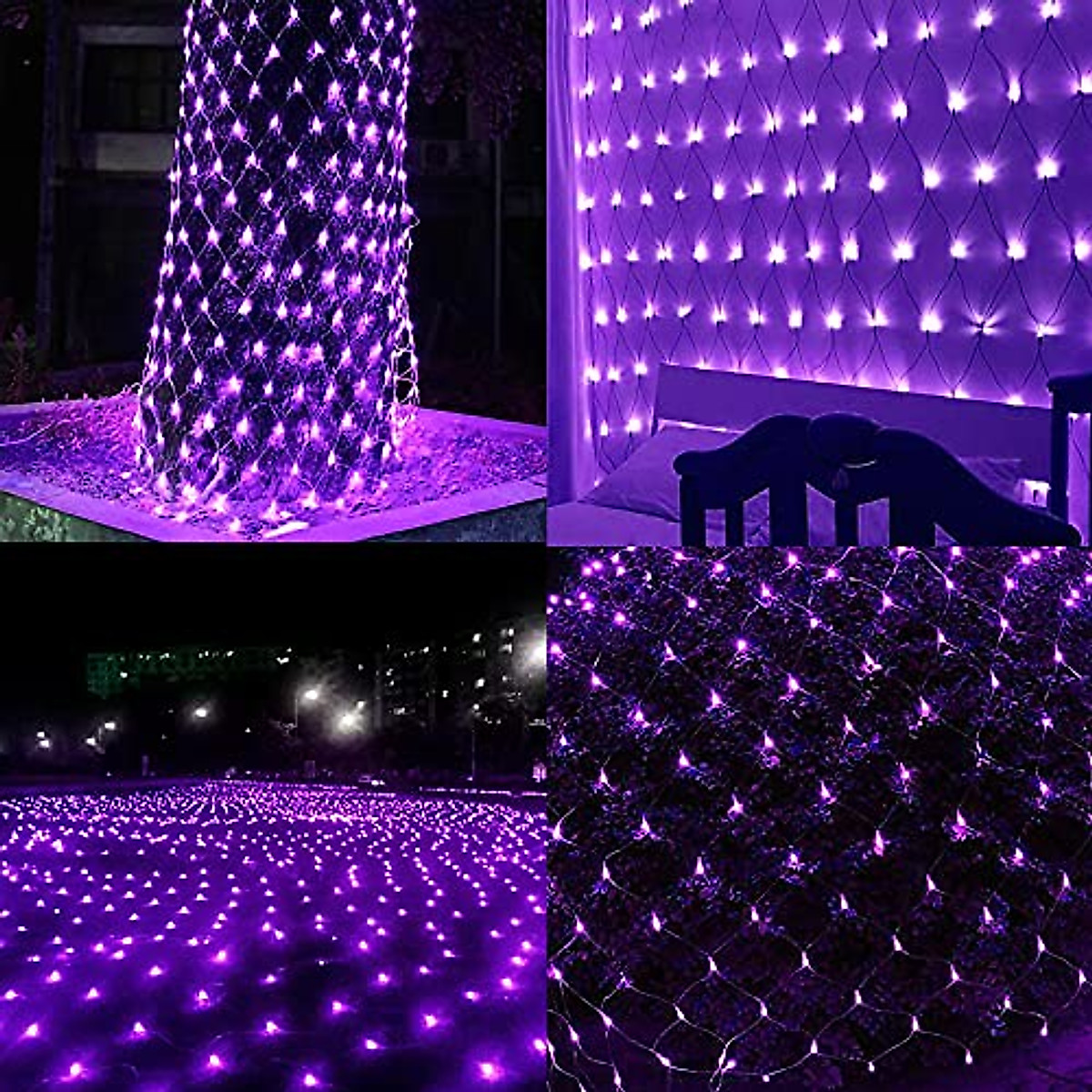 WATERGLIDE Outdoor Halloween Net Lights, 12FT x 5FT 360 LED Christmas Fairy Mesh Lights with 8 Lighting Modes, Connectable for Garden Xmas Tree, Bushes, Holiday Wedding Party Decorations, Purple