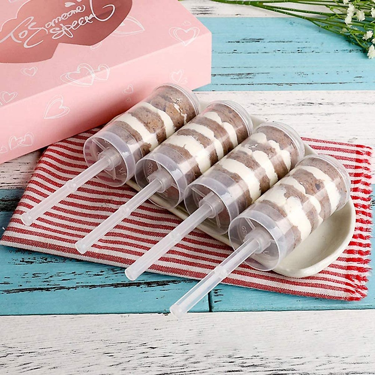 26 Pack Round Shape Clear Push-Up Cake Pop Shooter (Push Pops) Plastic Containers with Lids