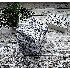 Black White Dish Cloth Set of 3 Handmade Crochet Wash Cloths Organic Cotton Eco Friendly Dish Rags