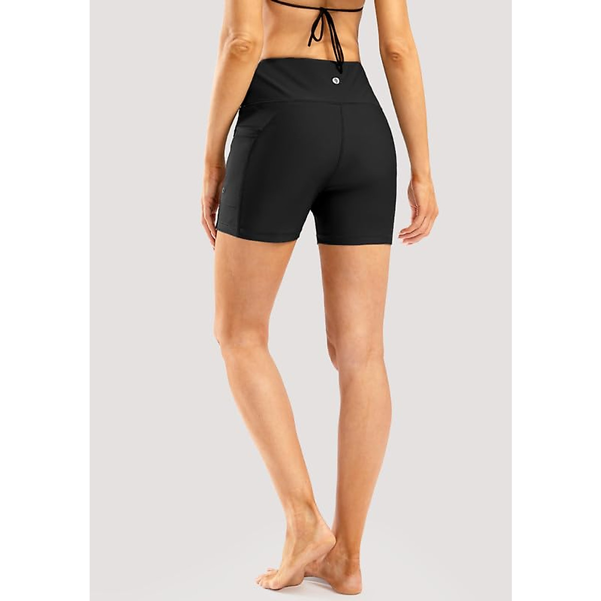 SANTINY Women's 4'' High Waisted Swim Board Shorts Quick Dry V Cut Tummy Control Bathing Suit Bottoms for Women with Pockets (Black_S)