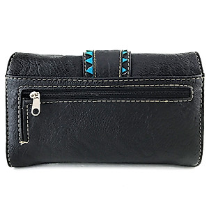 Justin West Abstract Butterfly Buckle Black Conceal Carry Handbag (Blue Purse and wallet)
