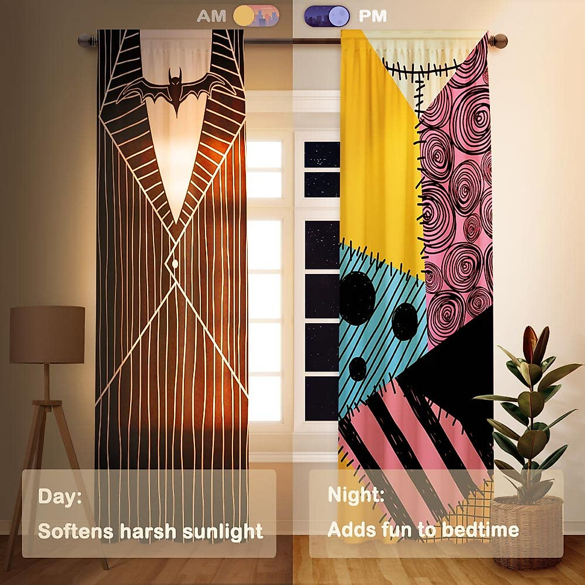 Allenjoy Halloween Nightmare Theme Window Curtain for Boy Girl Kids Baby Living Room Bedroom Nursery Toddler Home Office Party Decor Decorations Durable Fabric Machine Washable 82 in x 84 in