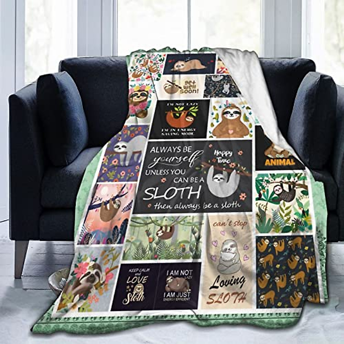 Sloth Throw Blankets Super Soft and Warm Sherpa Sloth Blankets for Couch Sofa Cute Sloth Gifts for Kids and Adults