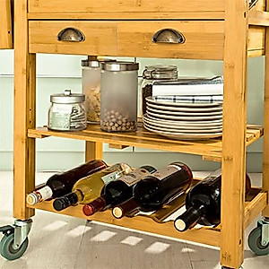 QUANJJ Extendable Kitchen Trolley Cart with 2 Folding Hinged Side Boards Removable Tray