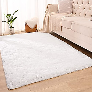 Maxsoft Fluffy Shag Bedroom Rug, 4x6 Feet White Area Rugs for Living Room Nursery Bedside, Fuzzy Plush Dorm Rug for Girls Kids, Furry Carpet for Indoor Modern Soft Home Decor