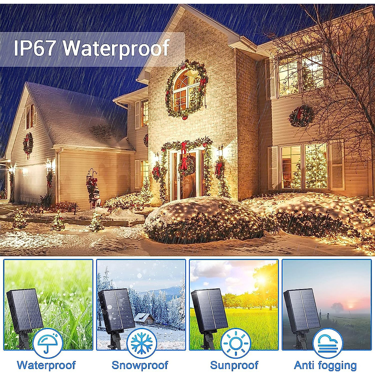 ICRGB Solar Rope Lights, Outdoor 66FT 200LED String Lights, IP67 Waterproof Solar Outdoor Lights, 8 Modes, Garden Christmas Lights Decorative for Pool Patio Porch Tree Party Wedding Christmas