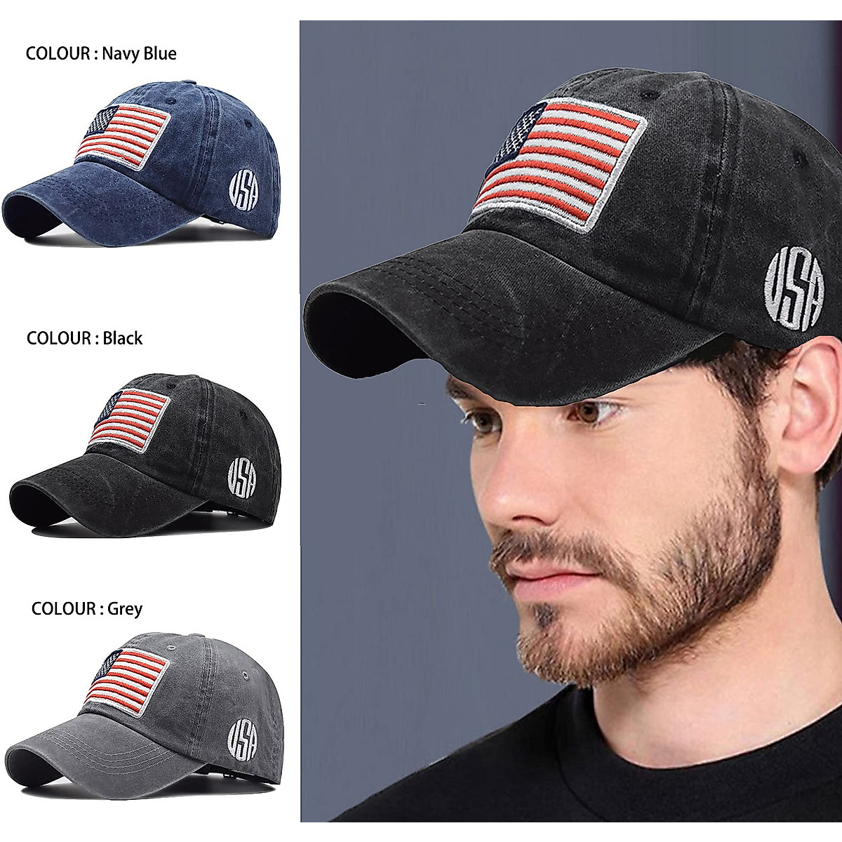 IZUS American Flag,Distressed Baseball Hat – Distressed Cotton-Blend Dad Hat Embroiderred for Adult (Navy)