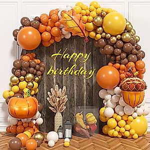 Fall Thanksgiving Balloon Arch Kit Orange Yellow Brown Balloons with Pumpkin Acorn Foil Balloons for Fall Thanksgiving Autumn Harvest Baby Shower Friendsgiving Turkey Party Decorations