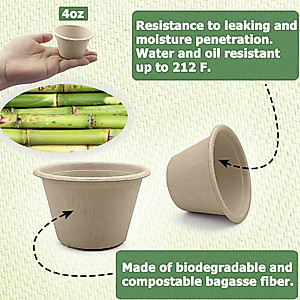 CAMKYDE 2 oz Disposable Bagasse Fiber Souffle Cups 100pk, 100% Natural Biodegradable Compostable Condiment cups Sample Cup Tasting Cups (Natural, Pack of 100)