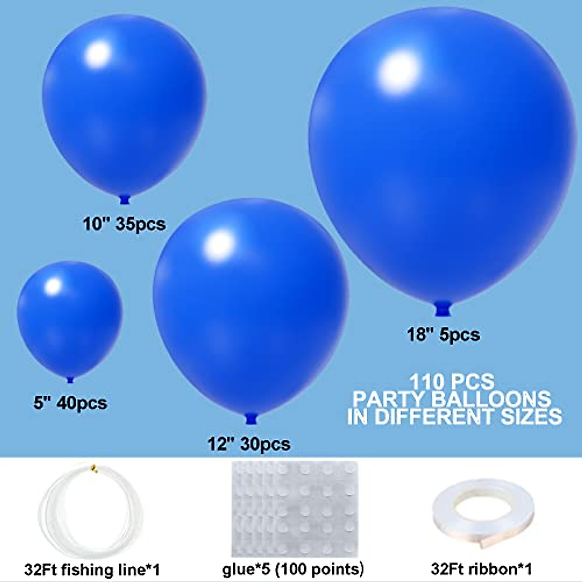 Royal Blue Balloons 110Pcs Dark Blue Balloon Garland Arch Kit 5/10/12/18 Inch Matte Latex Blue Balloons Different Sizes as Gender Reveal Balloons Baby Shower Birthday Graduation Party Decorations