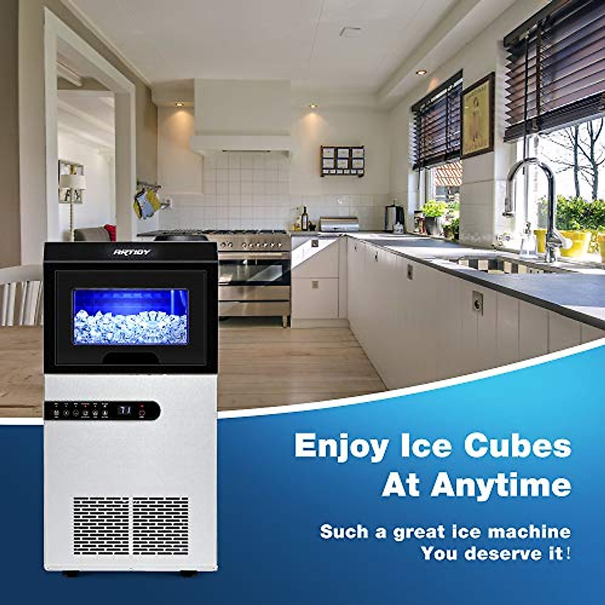 Artidy Commercial Ice Maker Machine, 100LBS/24H Clear Square Ice Cube,33LBS Ice Storage Capacity with Auto Clean and LED Temperature Display for Home,Restaurant,Bar,Coffee Shop,Kitchen