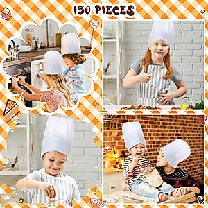Jeyiour 150 Pieces Kids Chef Hat Adjustable School Cooking Cap for Children White bakers hat for kids Toddler Boys Girls Kitchen Baking Home Restaurant