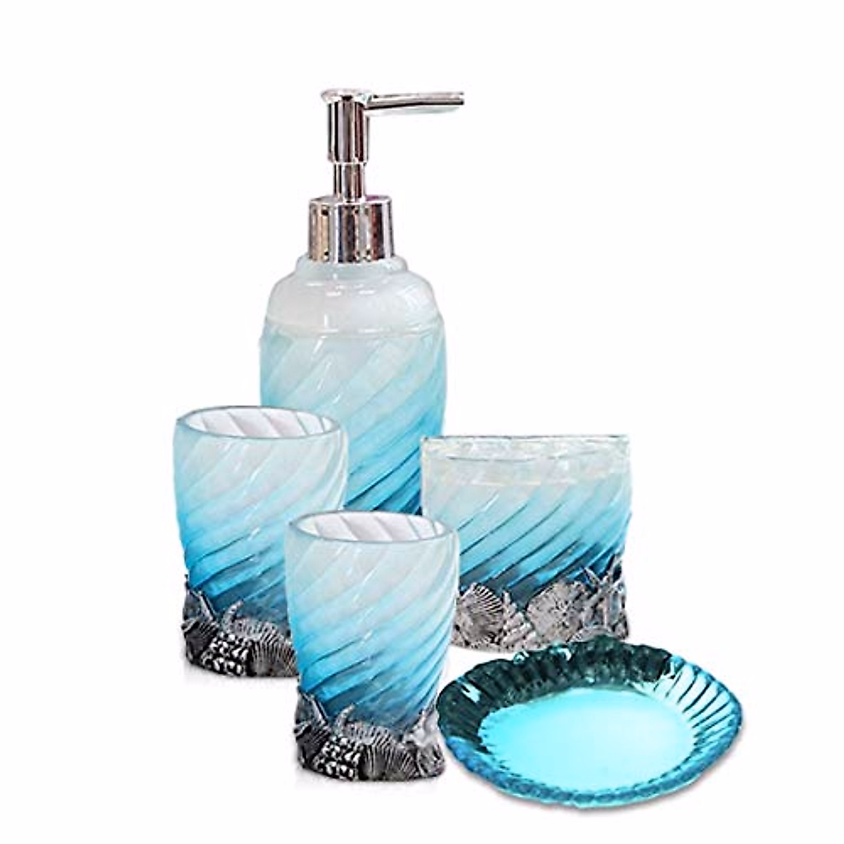 Hotsan Bathroom Accessory Set, 5 PCS Bath Ensemble Set Includes Soap Dispenser, Soap Dish, Tumbler, Toothbrush Holder - Polyresin Glass for Home, Office, Superior Hotel