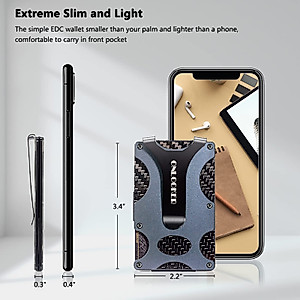 ONLOOKER Minimalist Wallet for Men Slim Wallet RFID Blocking Carbon Fiber Wallet Front Pocket Credit Card Holder Aluminum Metal Wallets with Money Clip (Navy Blue)