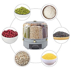 LUGBING One-Click Rice Output Food Containers, 360° Rotatable Grain Separate Storage Box 6 Grid Household Kitchen Storage Container for Rice, Beans, Grains Rotating Rice Dispenser