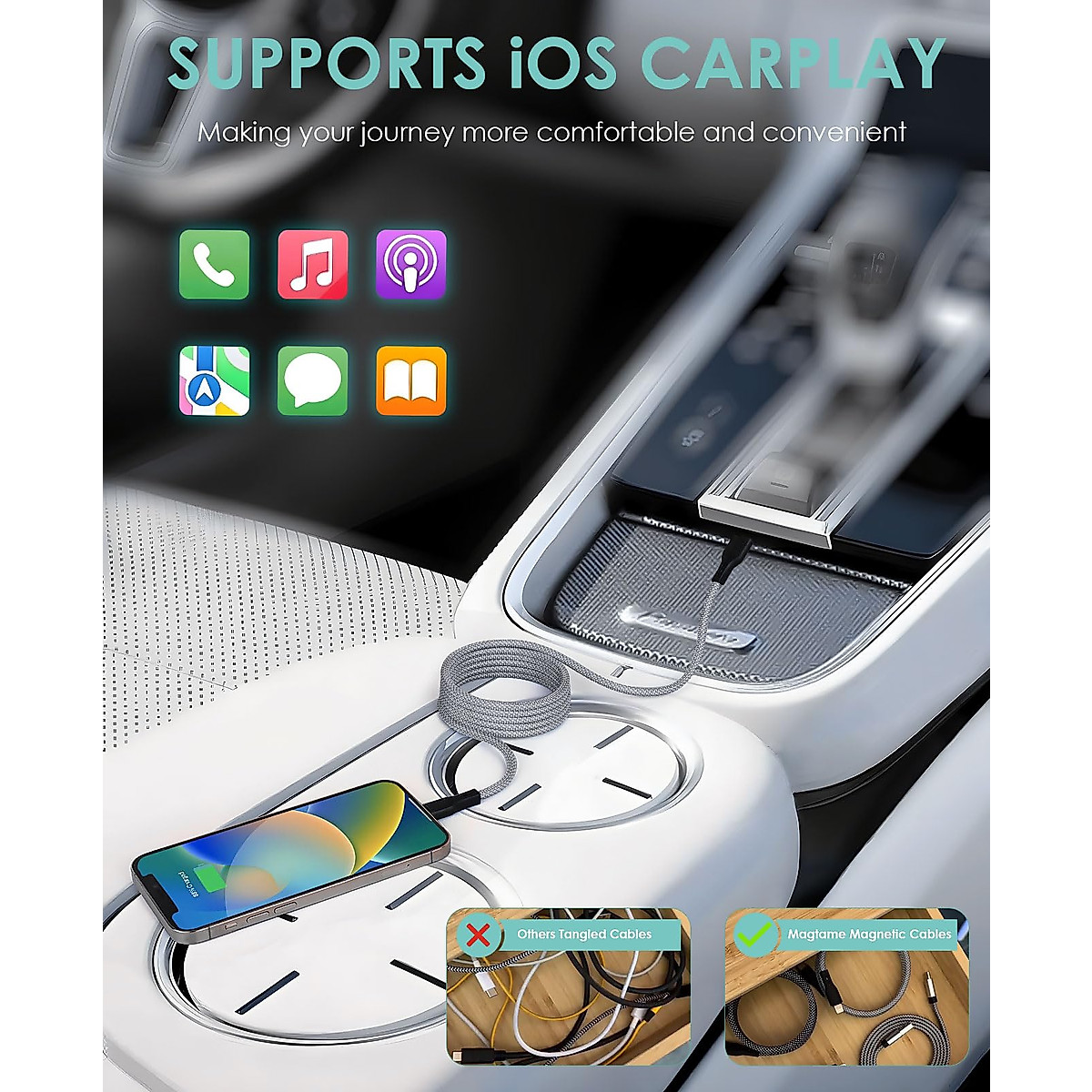 Magtame iPhone Charger Lightning Cable, 3.3ft Magnetic Coiled iPhone Cable Fast Charging Braided Charger Cord, MFi Certified Compatible with iPhone 14 13 12 11 Pro Max Plus Tangle-Free and Durable