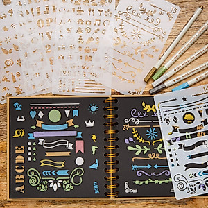 Vexko Scrapbook Bullet Journal Kit: 1 Scrapbook: [7X7 Inches] 20 Sheets, Hardcovers, Black Pages + Scrapbook Supplies: 5 Stencils, 10 Metallic Markers, 3 Sheets of Photo Corners | DIY Photo Album