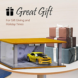 cxiiuui 1/18 Scale Display Case Car Garage Moldel with LED Light and Acrylic Cover Wooden Diecast Car Show Case 2 Parking Spaces Grey