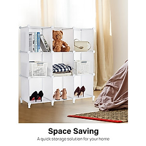 Kootek Cube Storage Organizer 9-Cube Modular Bookshelf DIY Plastic Clothes Shelves Closet Organizer Bins Square Storage Box with Hammer for Living Room Bedroom Office, White