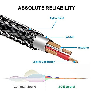 JX-E 3.5mm to 1/4 Adapter, 1/8 to 1/4 Stereo Cable, 3.5mm TRS to Dual 6.35mm TS Mono Breakout Cable Y Splitter Adapter Compatible with iPod, CD Player, Multimedia Speaker, Home Stereo System, 6 Feet