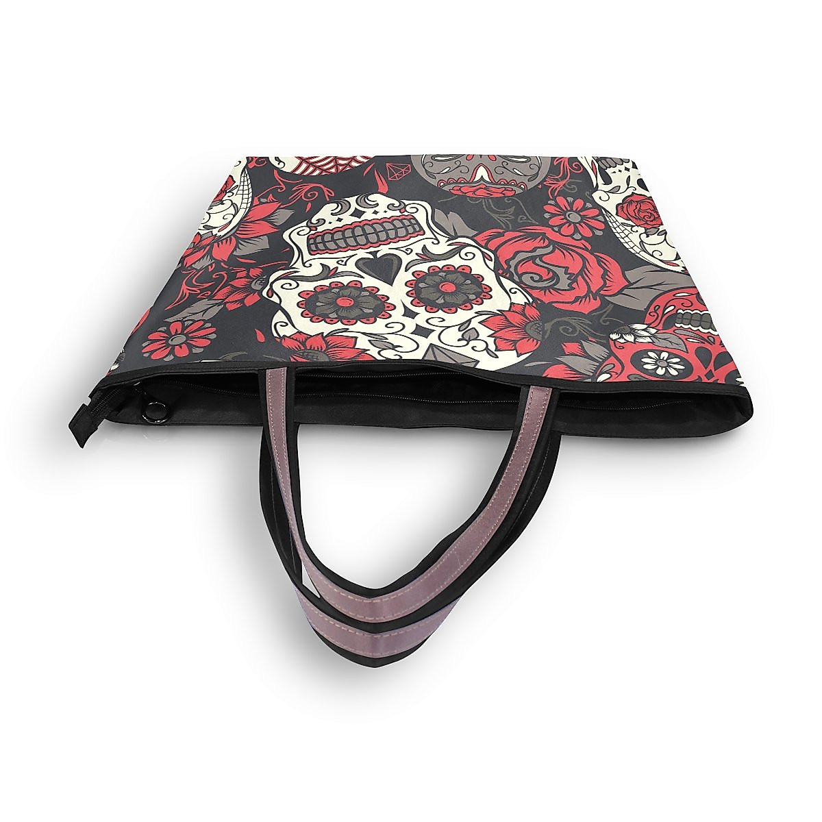 Womens Skull Tote Bag Top Handle Ladies Halloween Handbag Sugar Skull Purses and Handbags