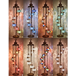 DEMMEX - 7 Big Globes Turkish Moroccan Mosaic Floor Lamp Light, Bohemian Boho Tiffany Mosaic Floor Lamp with North American Plug & Socket, 55" (Customize)